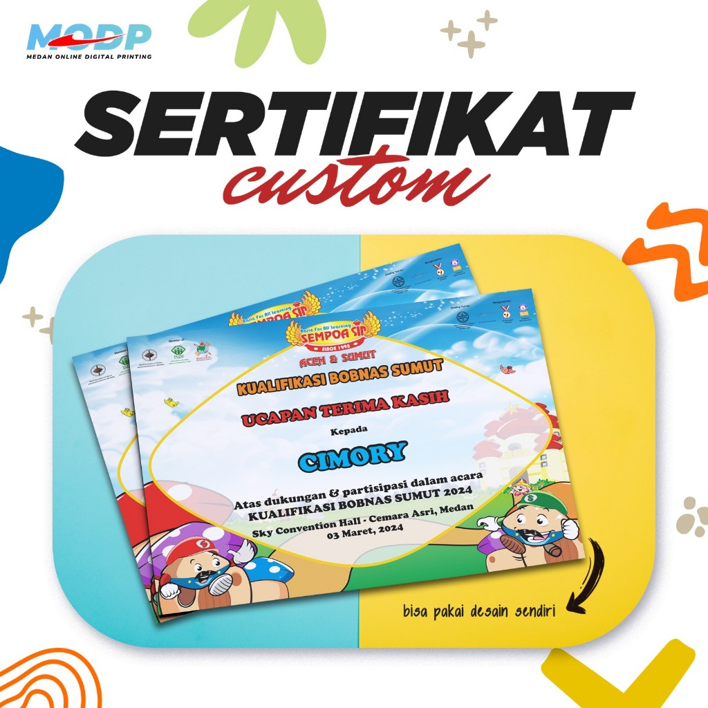 Jual Cetak Sertifikat Piagam Lomba Penghargaan - Custom Ukuran A3 - A4 ...