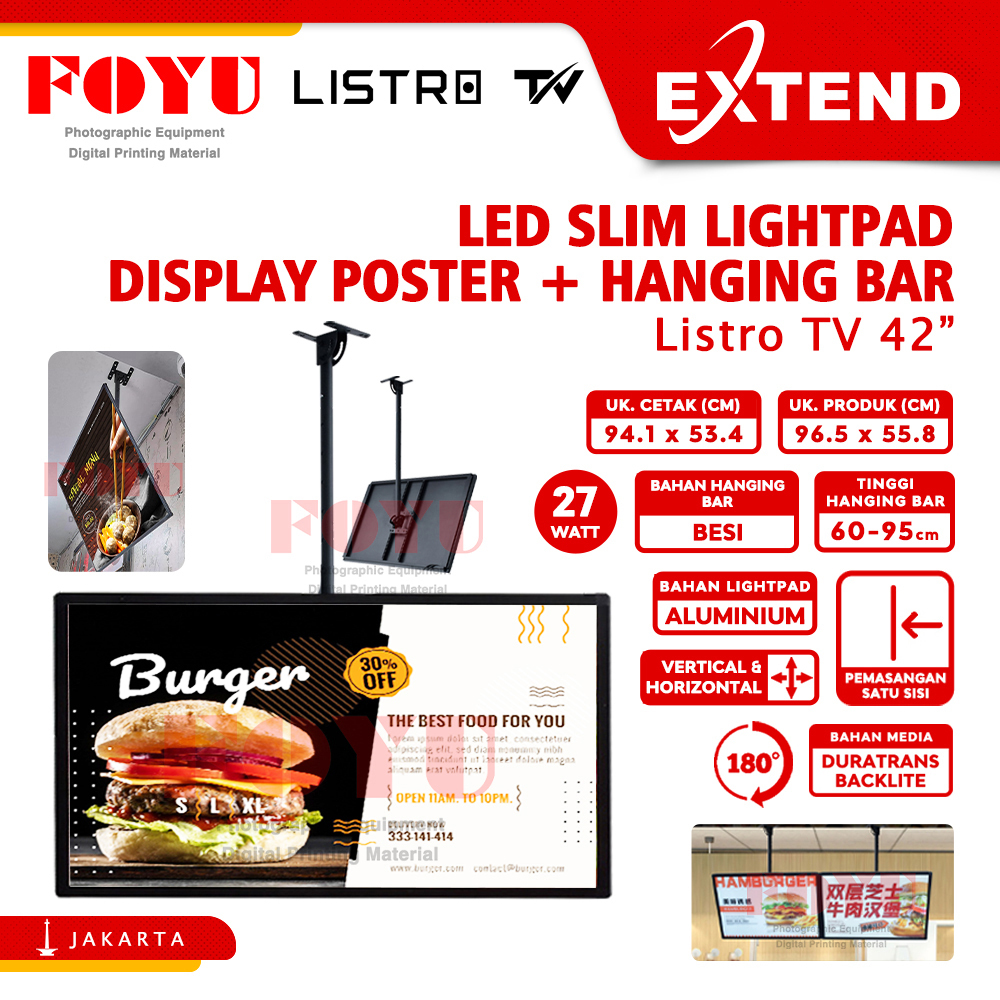 Jual LED Slim Lightpad Display Poster Gantung Menu Extend Listro TV 42 ...
