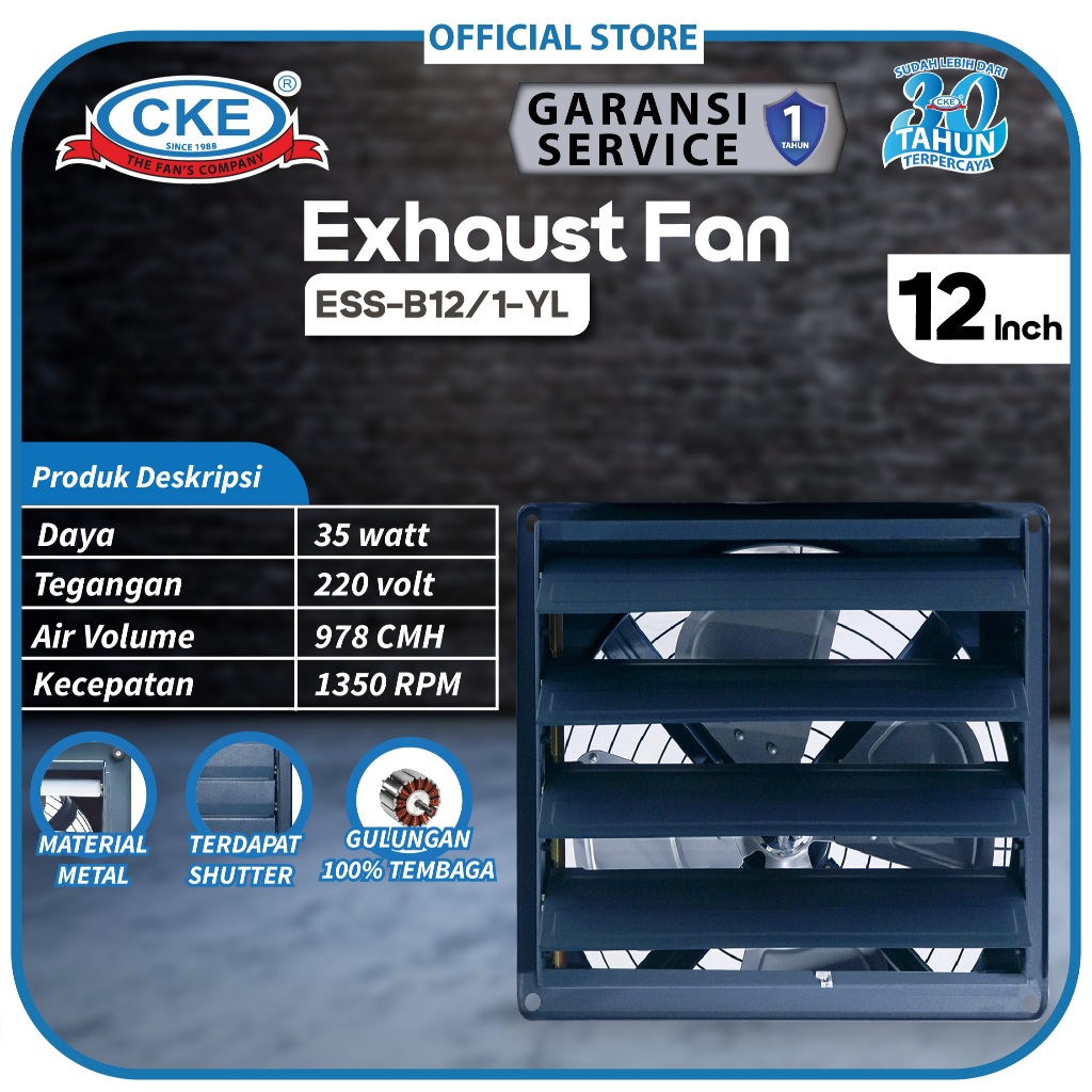 Jual Exhaust Fan CKE Standard Shutter BN ESS-B12/1 12Inch Fan Rumah ...