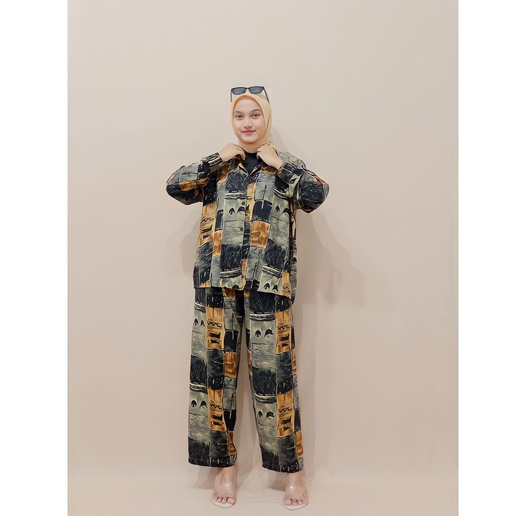 Jual One Set Piyama Setelan Rayon Pajamas Viscose Motif Terbaru Wanita Dewasa Lengan Panjang ...