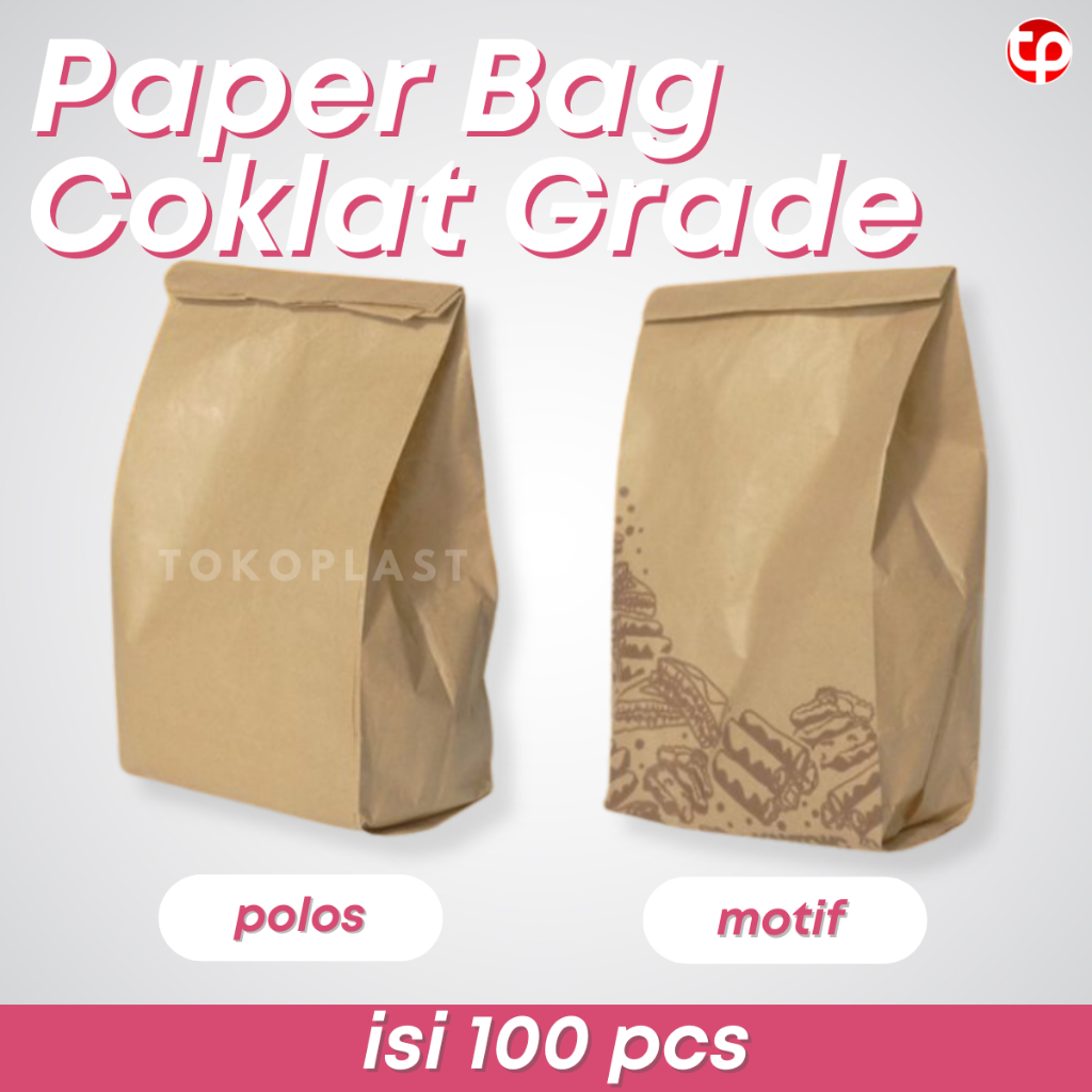 Jual 100 PCS PAPER BAG GRADE KANTONG KERTAS KRAFT COKLAT 13x25x8 CM ...