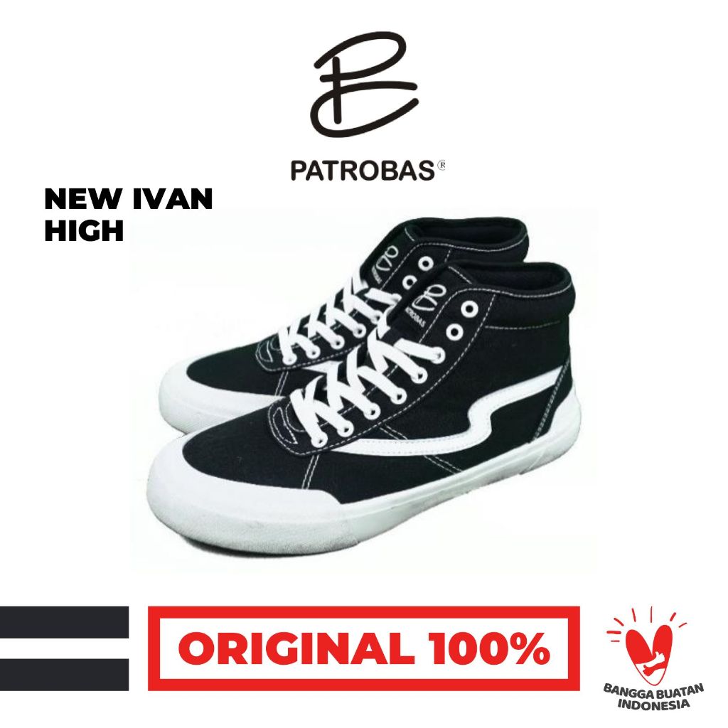 Jual PATROBAS Sepatu Patrobas New Ivan Black White High Original Made Indonesia | Shopee Indonesia