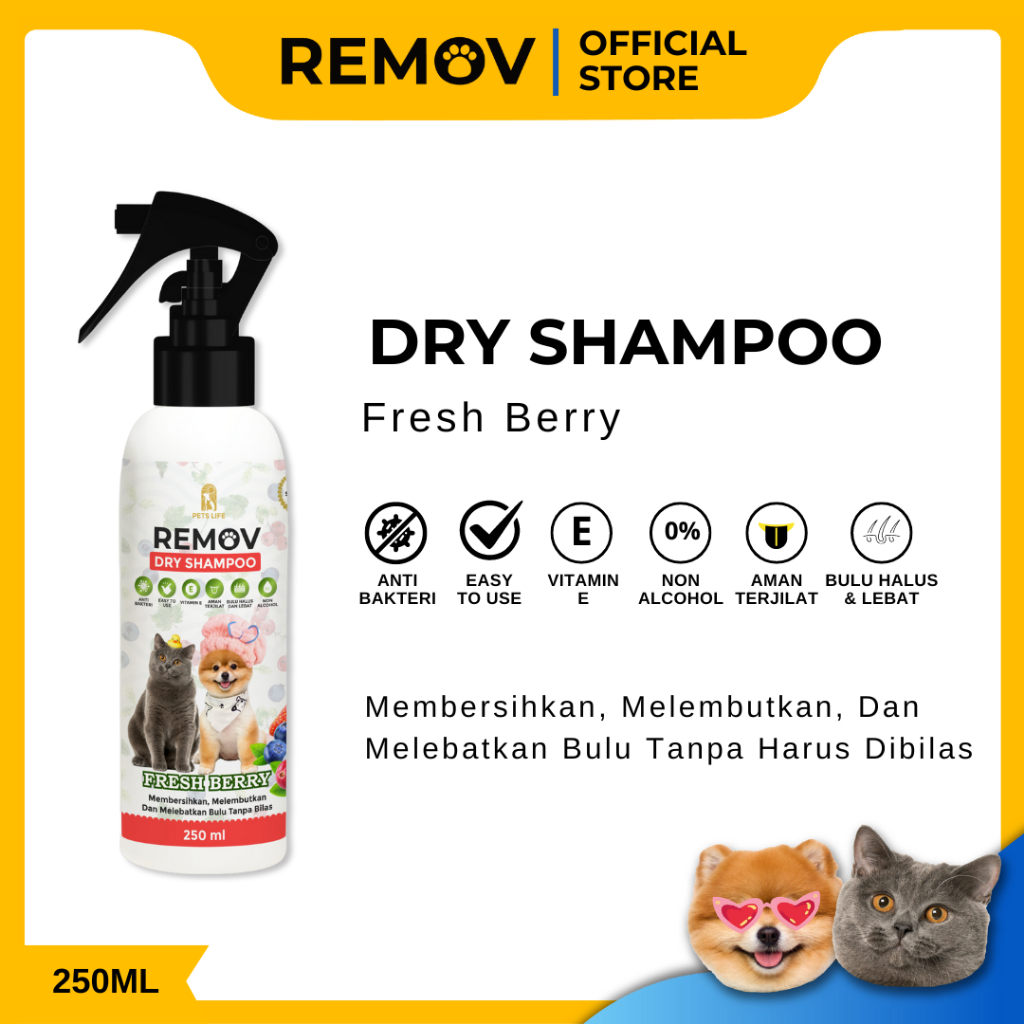 Jual Remov Pet Dry Shampoo Fresh Berry 250 Ml | Shopee Indonesia