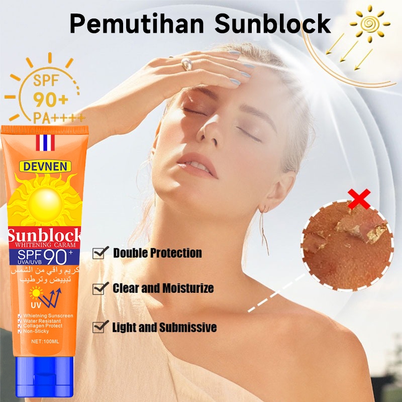 Jual DEVNEN Tabir Surya Pemutih 100g SPF 90 PA+ Wajah dan Badan ...