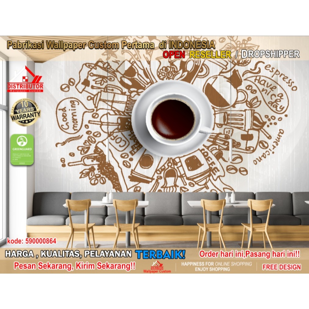 Jual Wallpaper Custom 3D Tema Coffee | Coffeshop | Warung Kopi ...