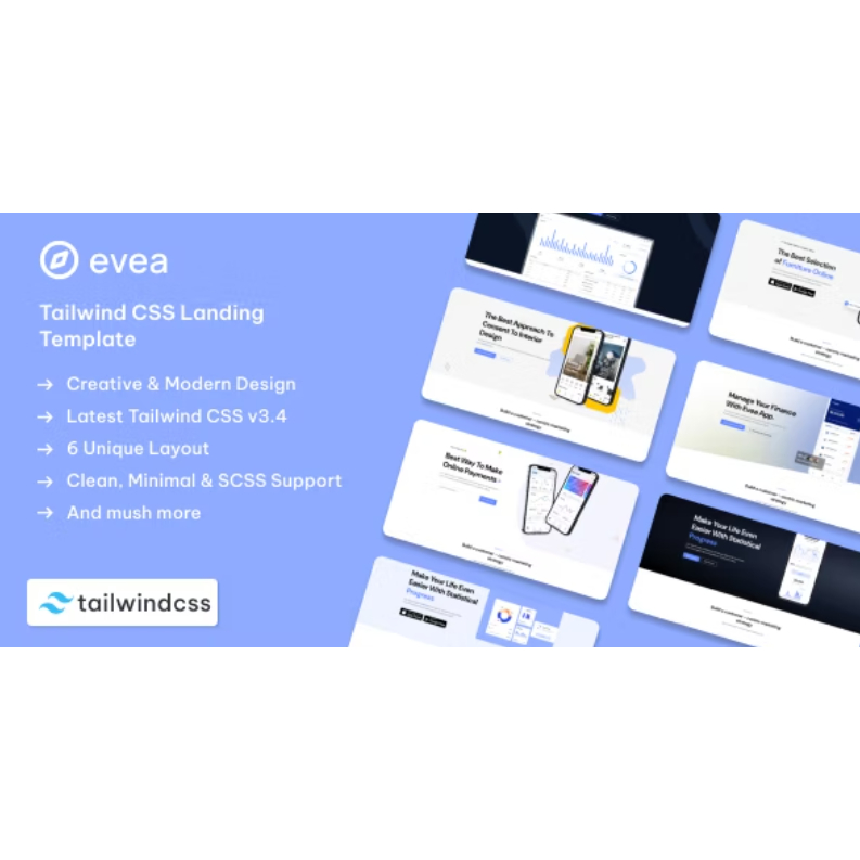 Jual Evea v1.0 - Tailwind CSS Premium Landing Page HTML Web Template | Shopee Indonesia
