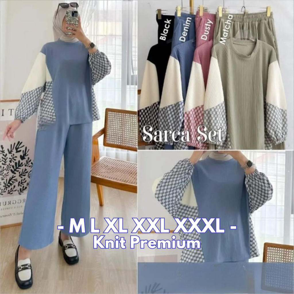 Jual Setelan Wanita Sarca Set BL M L XL XXL XXXL Knit Premium Baju Setelan Celana Panjang Jumbo ...