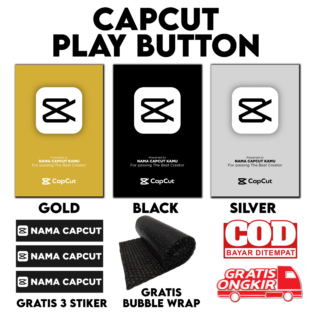 Jual CAPCUT PLAY BUTTON HIASAN DINDING CUSTOM NAMA FREE STIKER | Shopee ...