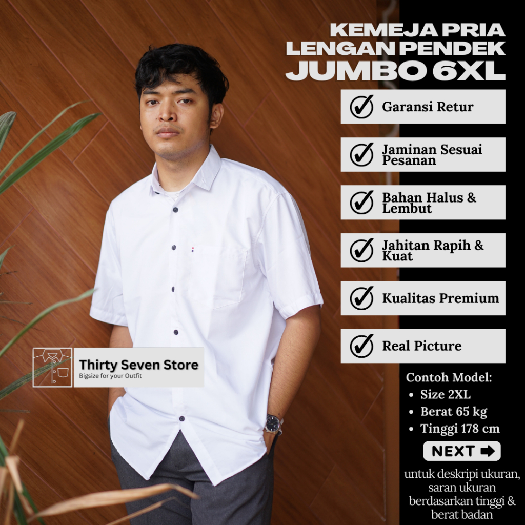 Jual Kemeja Putih Pria Lengan Pendek Jumbo Seragam Kerja Formal Polos Big Size XXL XXXL 4XL 5XL ...