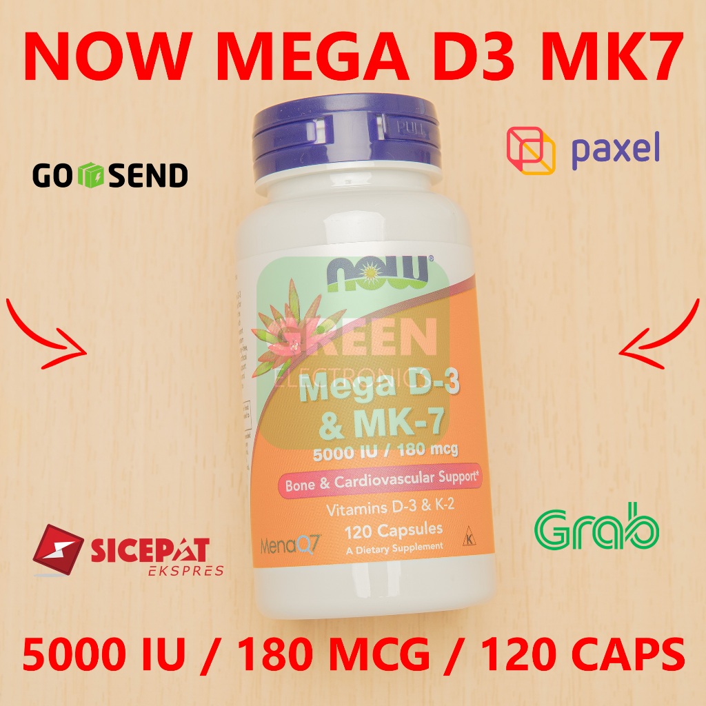 Jual NOW Foods Mega Vitamin D-3 5000 IU K-2 MK7 180 MCG D3 5000IU K2 MK-7 180MCG Isi 120 ...