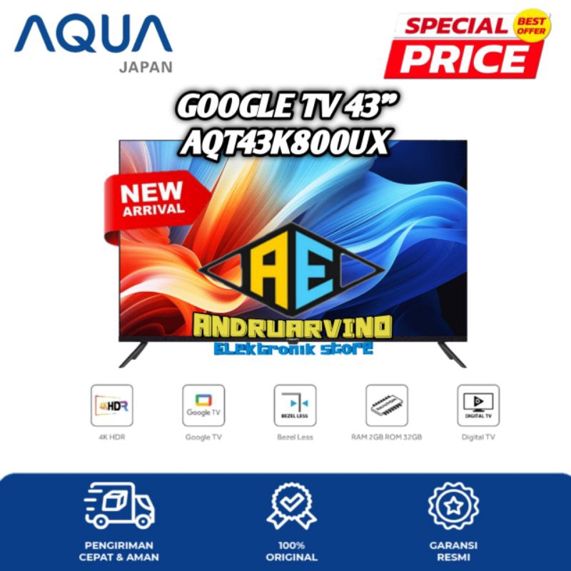 Jual LED AQUA AQT43K800UX 43 INCH 4K UHD SMART GOOGLE TV GARANSI RESMI | Shopee Indonesia