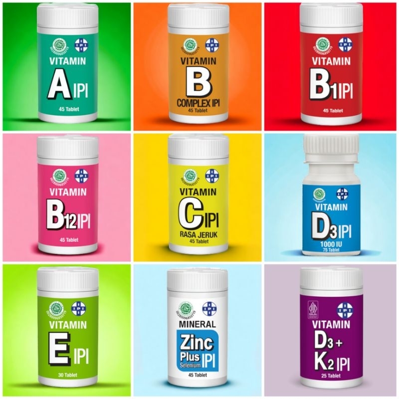 Jual vitamin IPI A B B1 B12 C D3 D3+K2 E Mineral Zinc Calcium | Shopee Indonesia