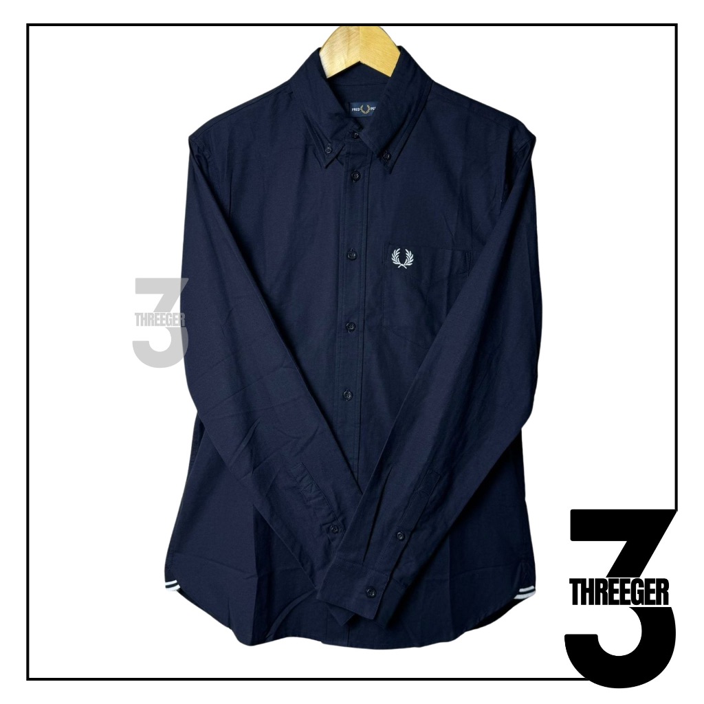 Jual Fred Perry Oxford White Logo Long Sleeve Shirt Navy Original ...