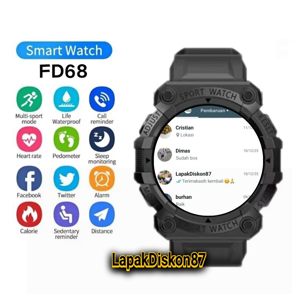Jual Smartwatch FD68 Waterproof Jam Tangan Pintar Sport Pria Wanita Digital Anti Air Fitness ...