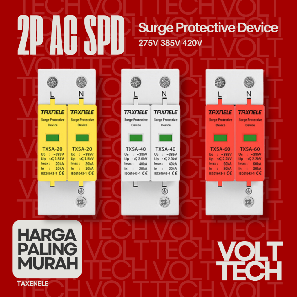 Jual AC SPD 2P 40KA 275V 385V 420V House Lightning Surge Protector Protective Low-voltage ...