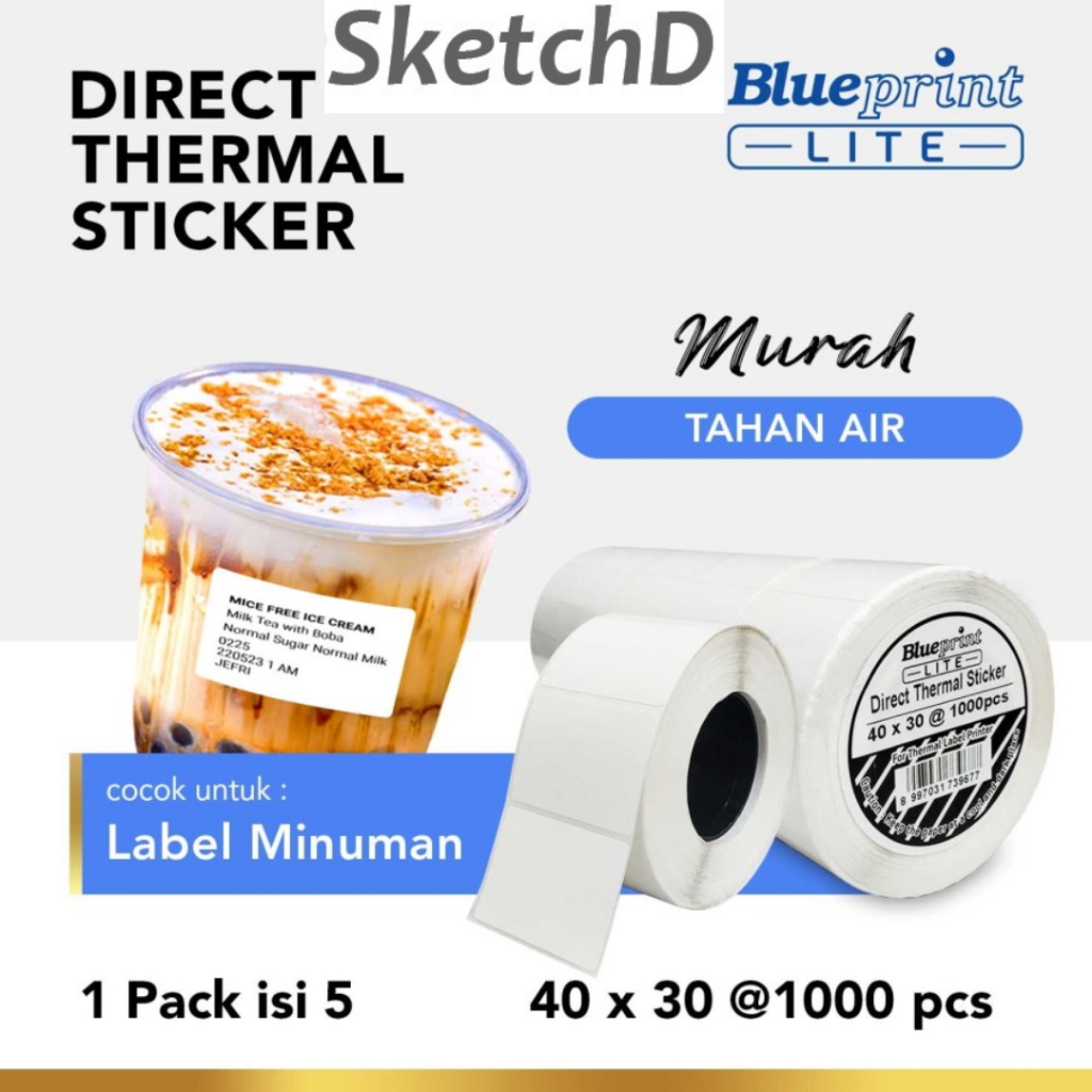 Jual Label Stiker ukuran Mixue Thermal 40 x 30 mm @ 1000 lbr x 5 roll ...