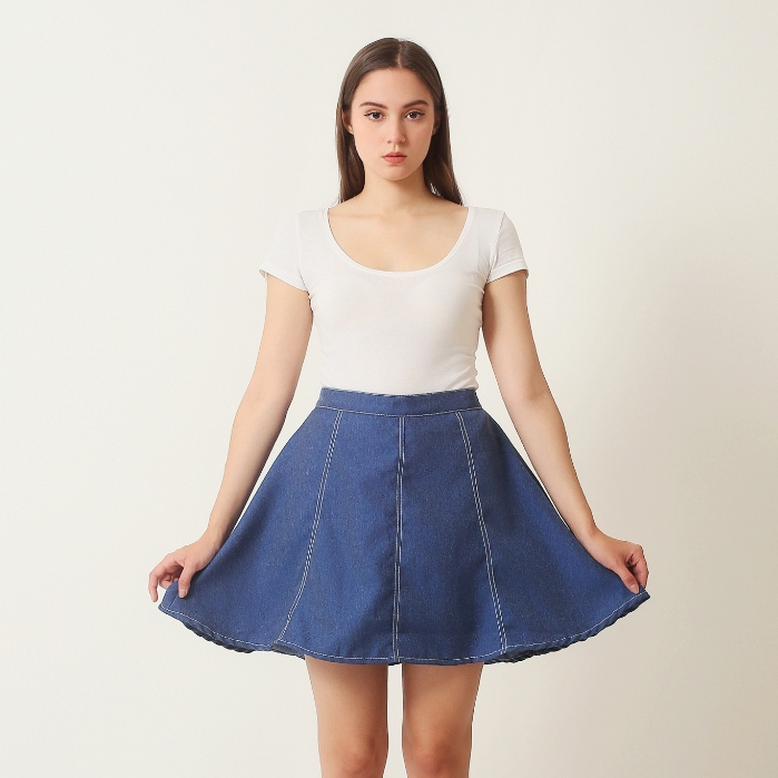 Jual YUMI skort denim look semi jeans Rok A line Rok Mini korean Fit M ...