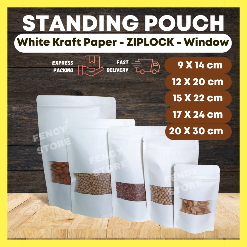 Jual [TERMURAH] PREMIUM White Standing Pouch Window Kraft Putih ...