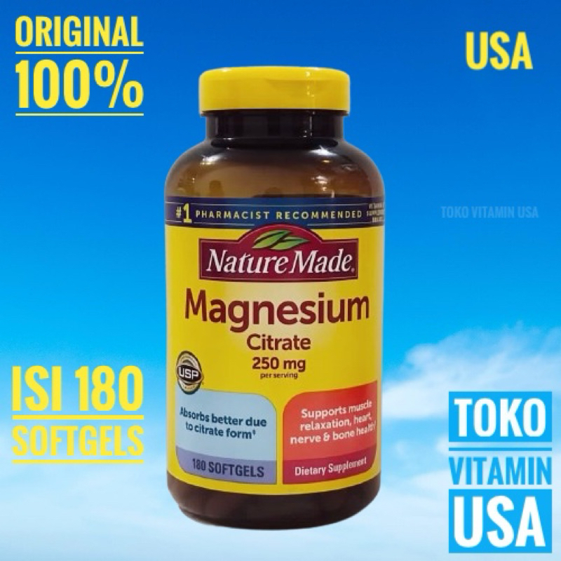 Jual Nature Made Magnesium Citrate 250 mg 180 Softgels Magnesium 250 mg ...