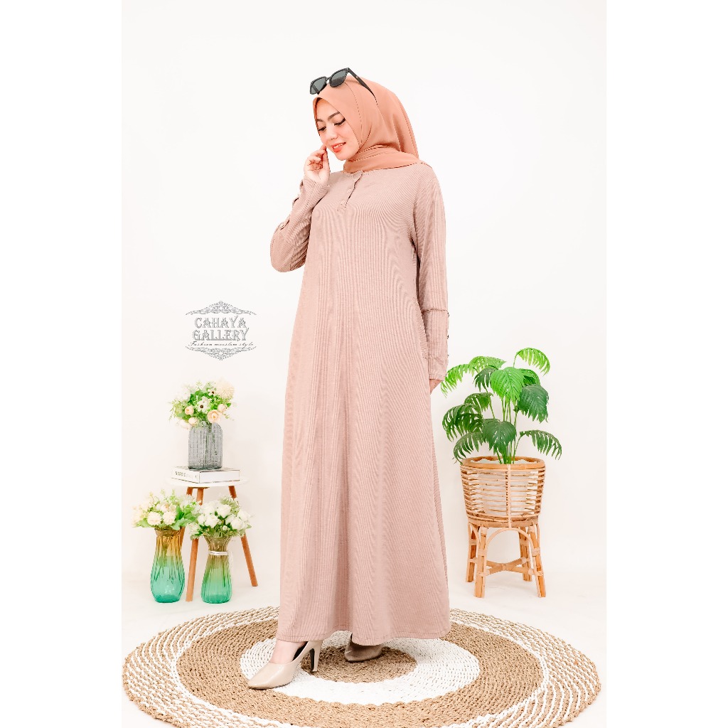 Jual Keyra Dress Batwing Button Knit Premium - Gamis Casual Simpel Panjang Muslim Sporty Busui ...