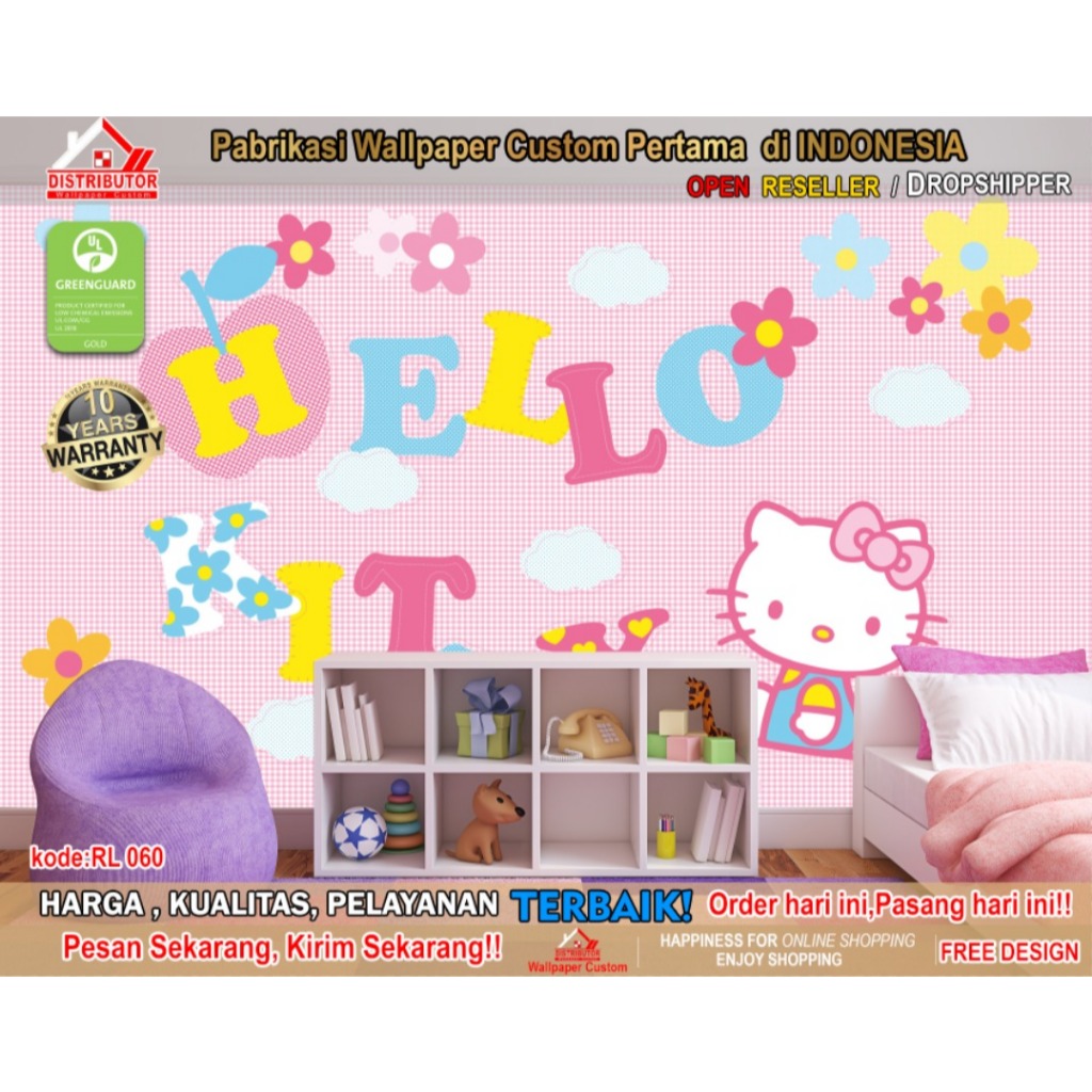 Jual Wallpaper Custom 3D Tema Hello Kitty | Wallpaper Kamar Anak | Wallpaper Dinding ...