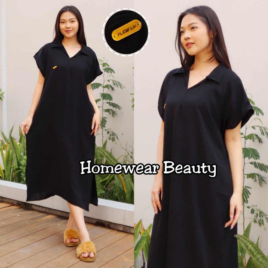 Jual Daster Aletha Dress Wanita Kerah Collar Cringkle Airflow Polos ...