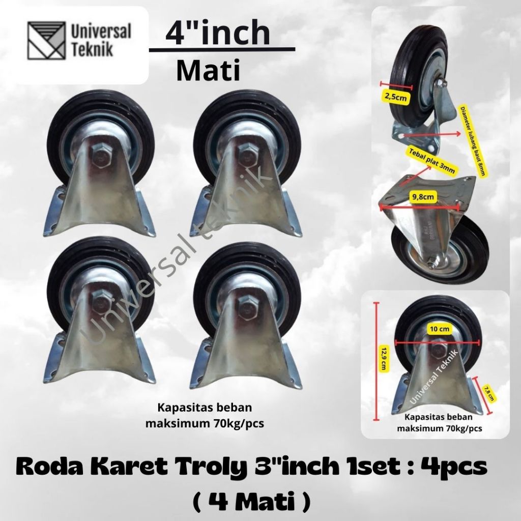 Jual Roda troli troly Karet Mati 4"inch Caster kastor 4 inch 1 set 4 ...