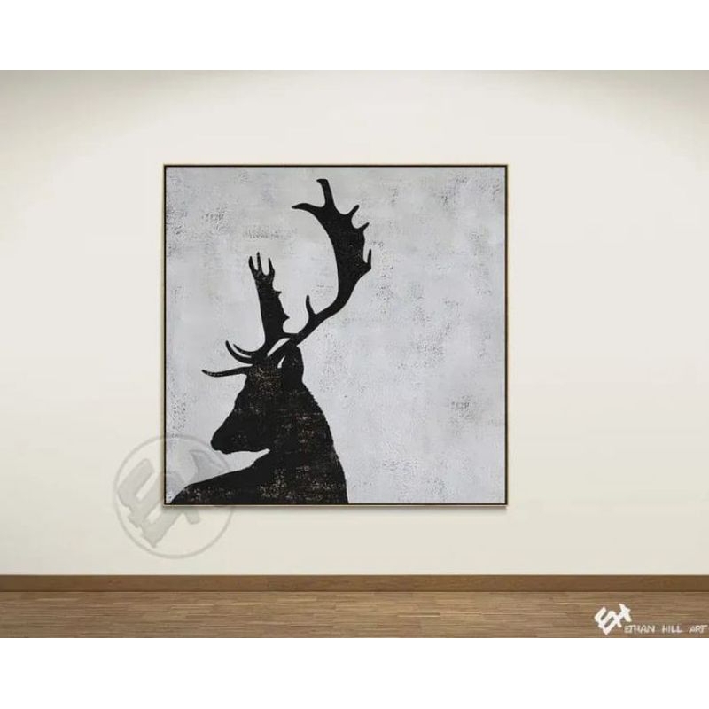 Jual Lukisan rusa black and white monokrom minimalis | Shopee Indonesia