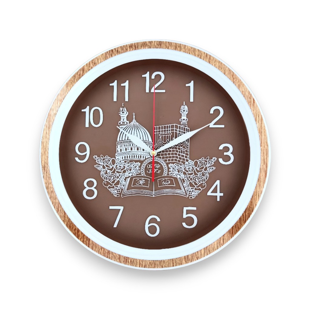 Jual ESA Jam Dinding Kaligrafi Islam Motif Kayu Warna Coklat 30cm ...