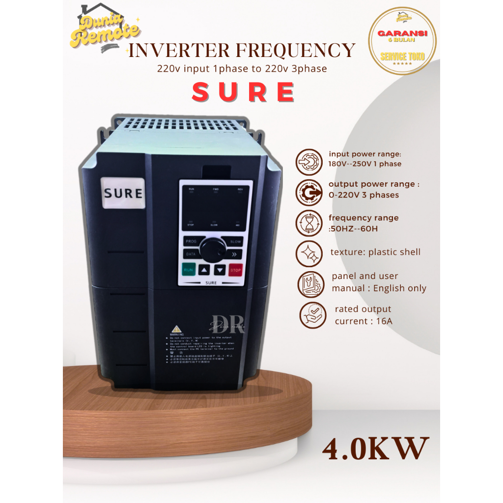 Jual Inverter Frekuensi SURE VFD 4.0KW 220V 1 Phase input To 220V 3Phase output Frekuensi Drive ...