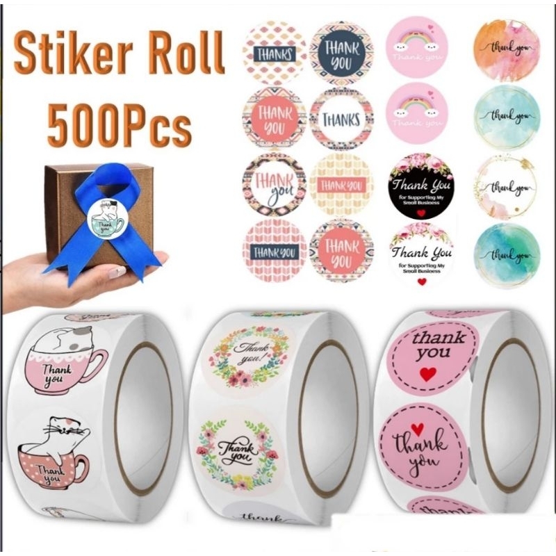 Jual Sticker Thank You Roll Isi 500 Pcs Stiker Terima Kasih Warna Self