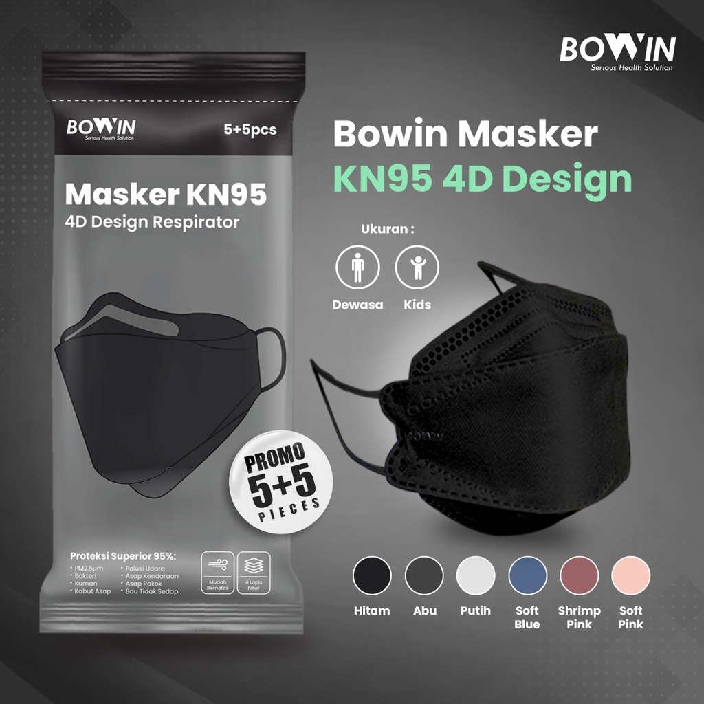 Jual Bowin Masker KN95 - 4D Design (10 PCS) ≥95% BFE, PFE (Masker ...