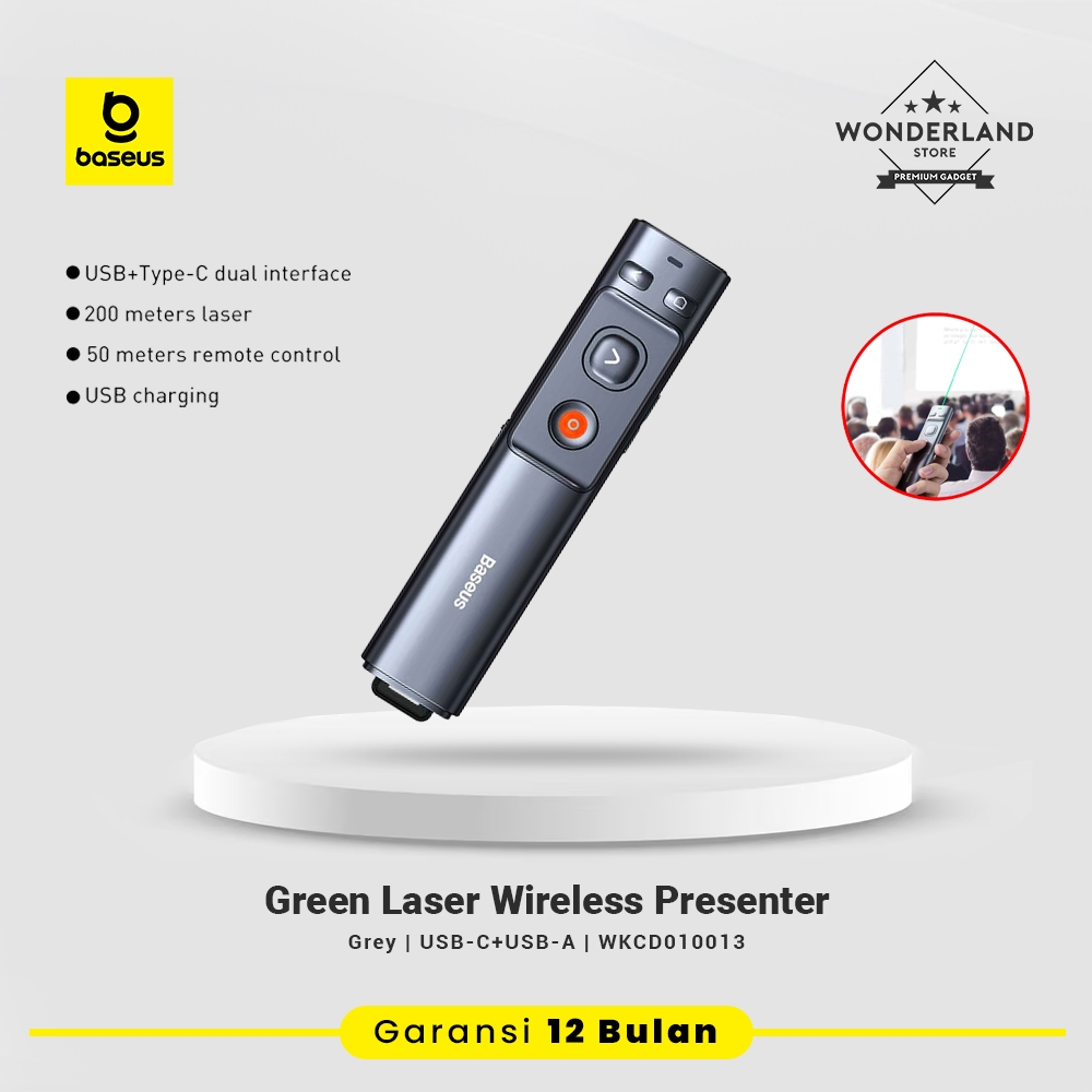 Jual Baseus Wireless Presenter Pointer Pen Remote Control Green Laser ...