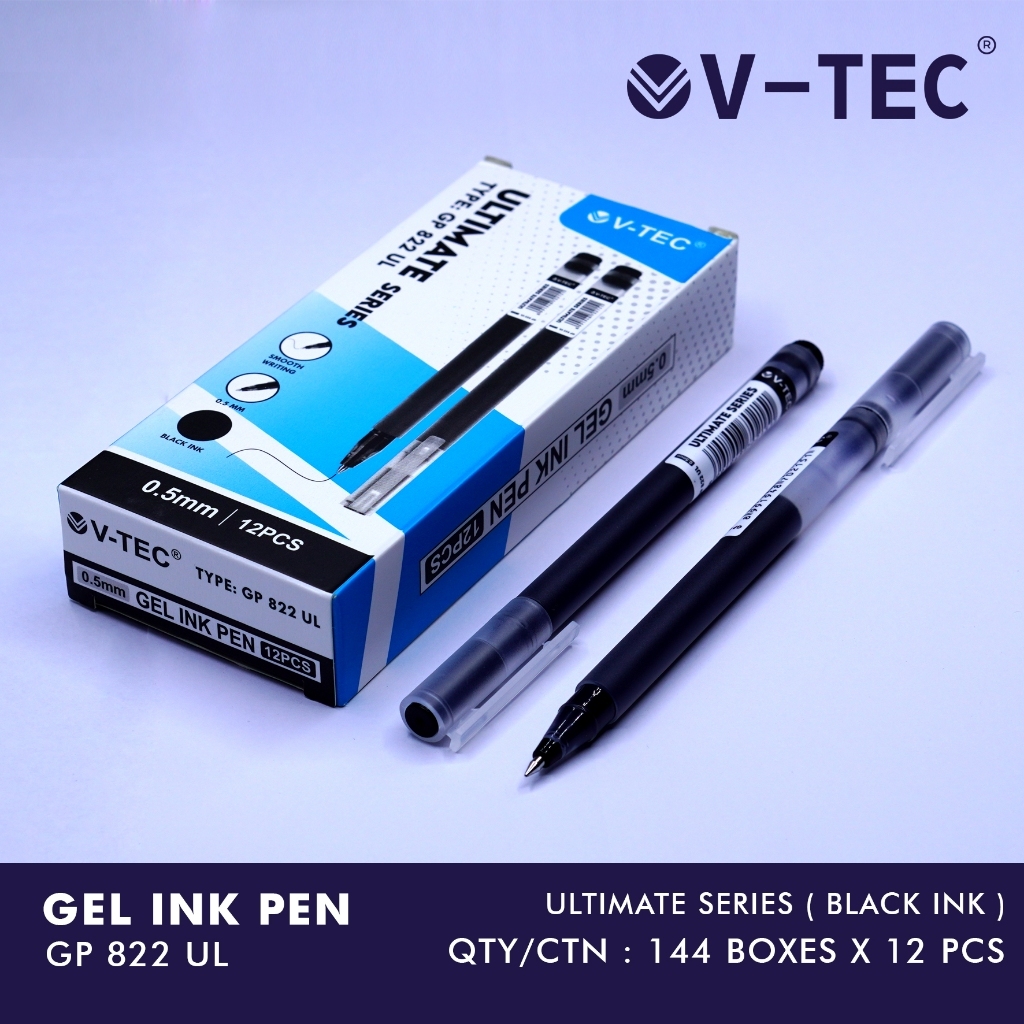 Jual (1 PACK) PULPEN GEL HITAM V-TEC GEL PEN BIG CAPACITY GP 822 UL 0 ...