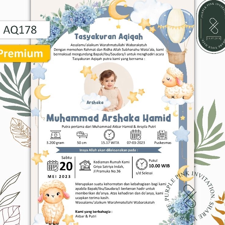Jual Harga Spesial Undangan Digital Aqiqah Code AQ178 Tasmiyah Softfile ...