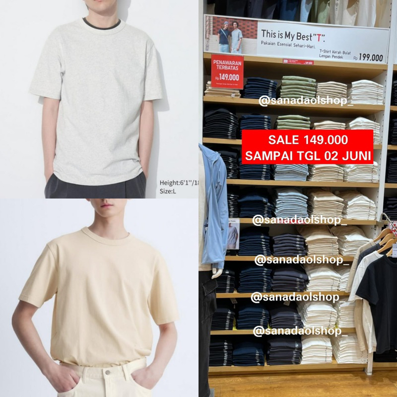 Jual Kaos UNIQLO Man Cowok Crew Neck Tshirt kerah bulat lengan pendek ...