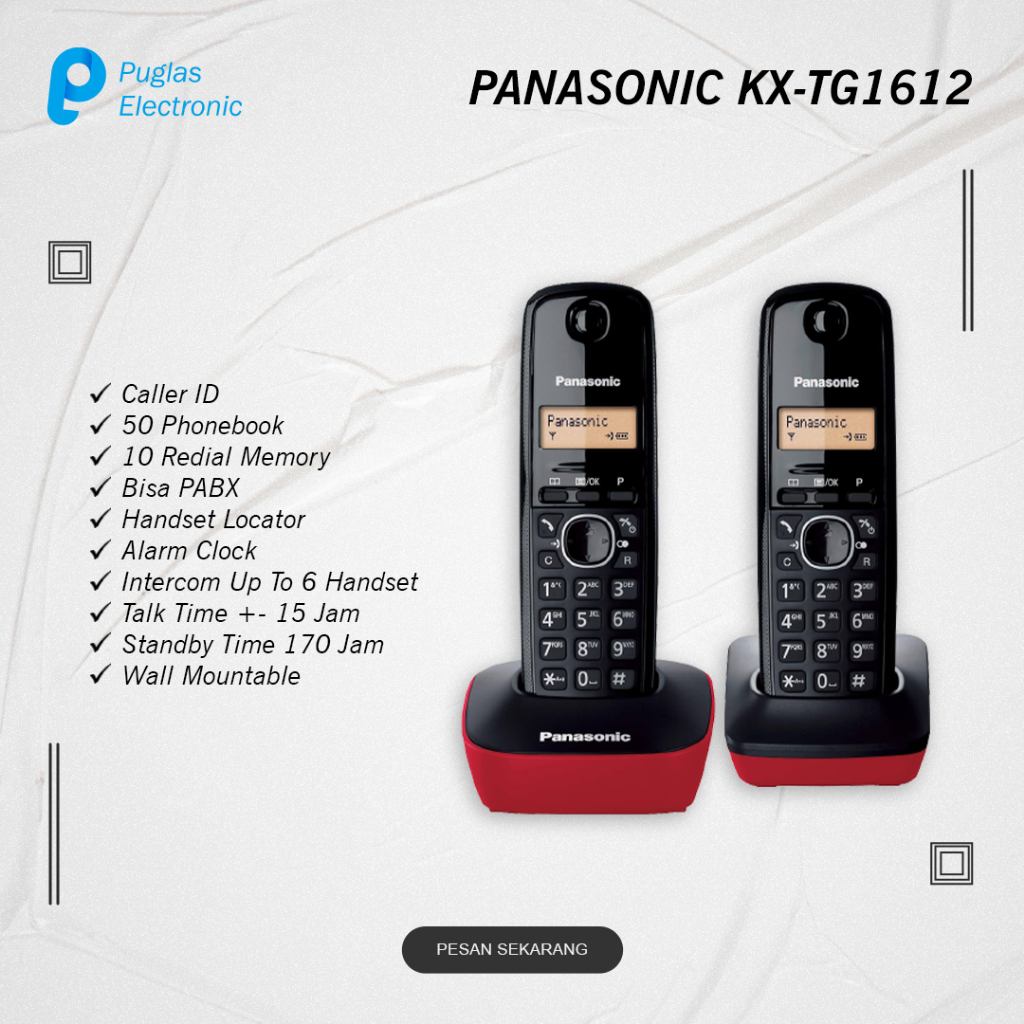Jual Pesawat Telepon Wireless Panasonic KX-TG1612 Telephone Cordless Rumah Kantor Indihome ...