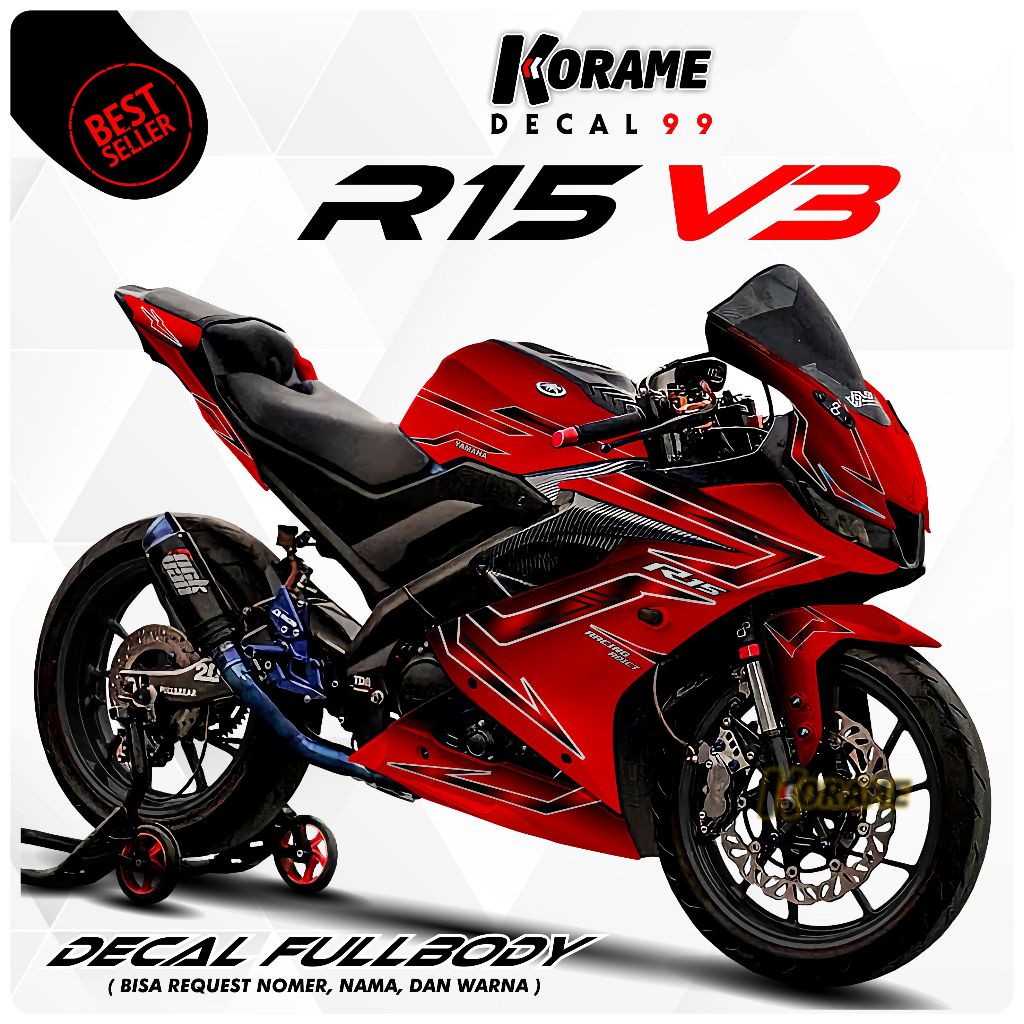 Jual Decal R15 V3 Line Two Color Red and Black Fullbody | Shopee Indonesia