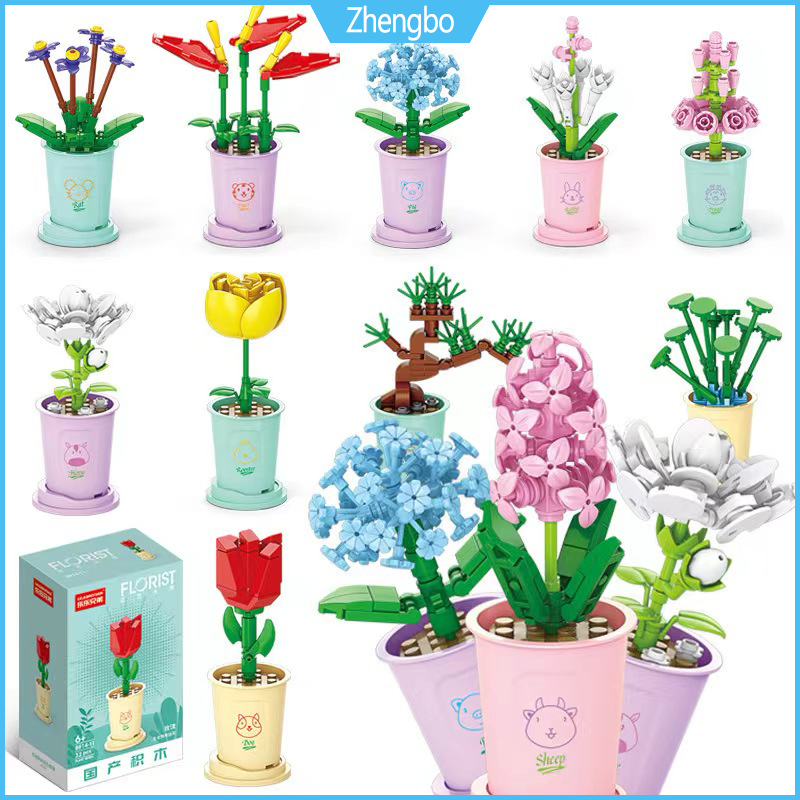 Jual Zhengbo Mainan Bunga Buket DIY Kreatif Untuk Bunga Nano Block ...