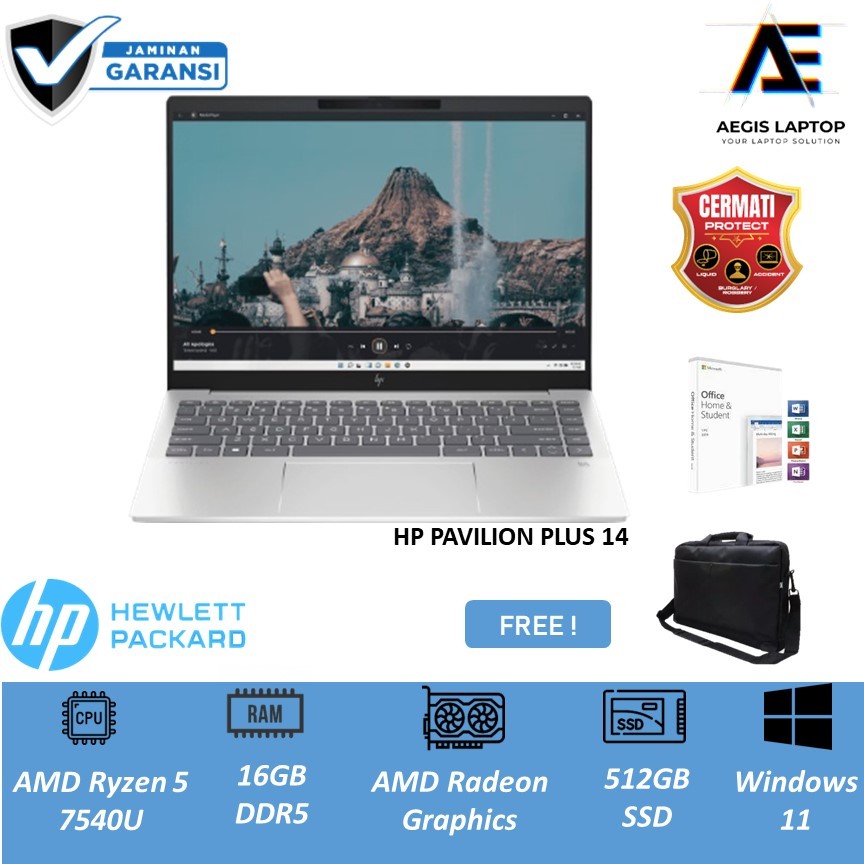 Jual HP PAVILION PLUS 14 RYZEN 5 7540 16GB 512GB W11+OHS 14.0WUXGA ...