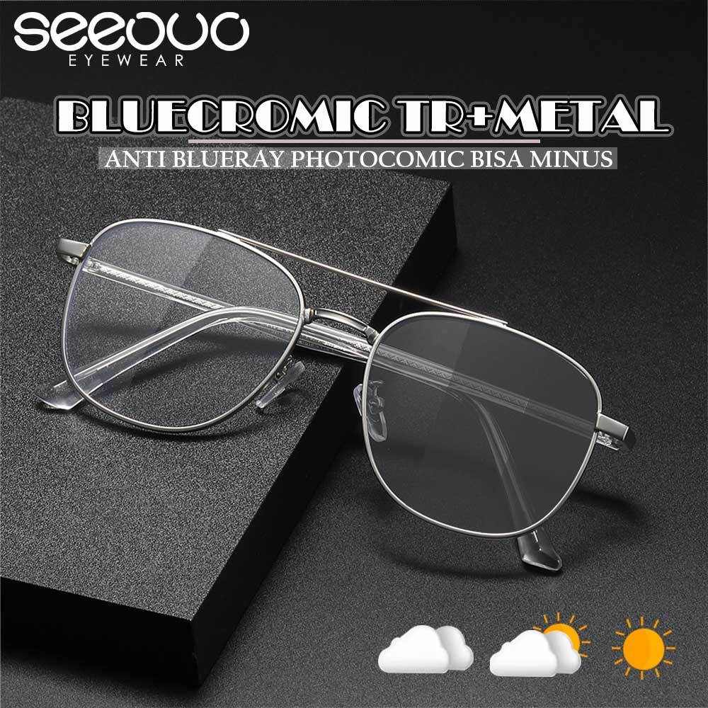 Jual Seeouo Kacamata Antiradiasi Blueray Photocromic Model Aviator Stylish Metal+TR Bluecromic ...