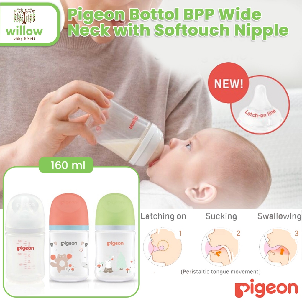 Jual Botol Susu Bayi - Pigeon Bottle BPP Wide Neck W/Softouch Nipple 160Ml | Shopee Indonesia