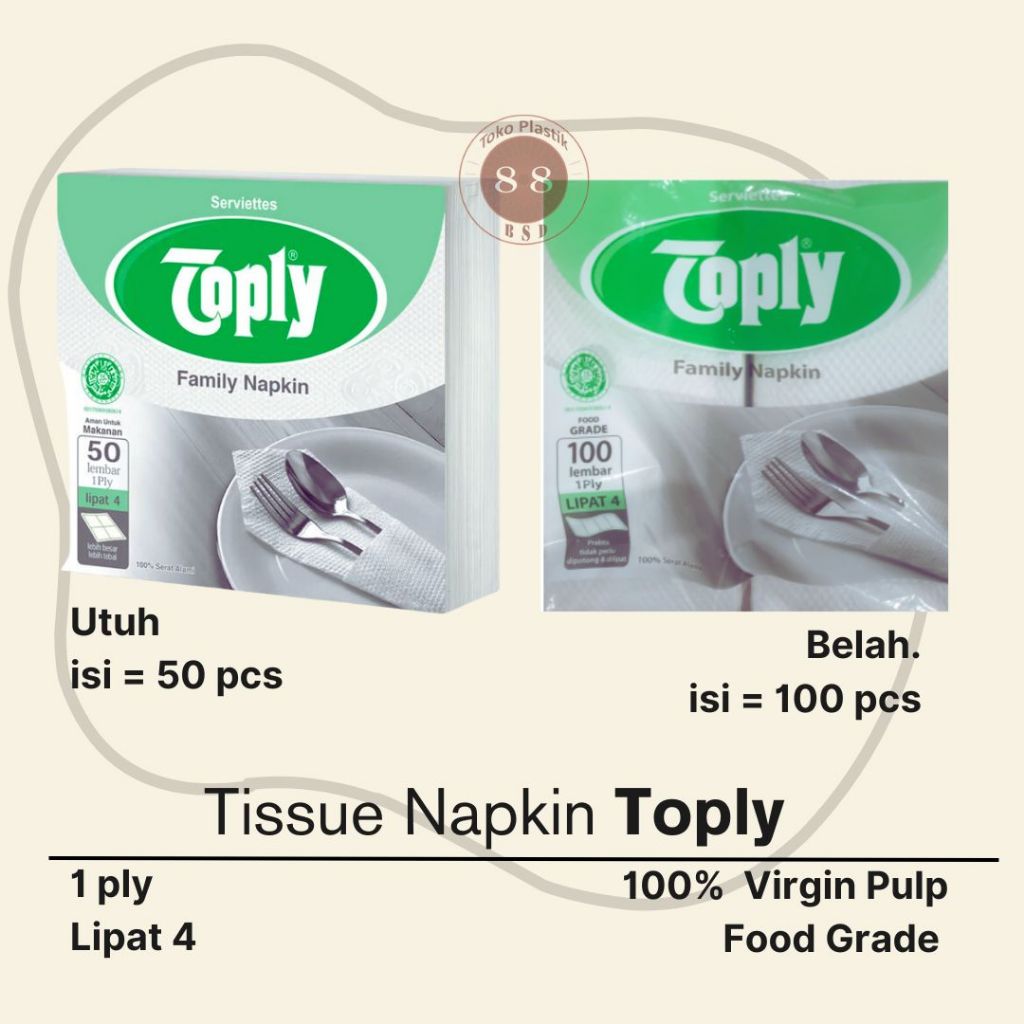 Jual Tissue Napkin Lipat 4 Toply Utuh Belah | Shopee Indonesia