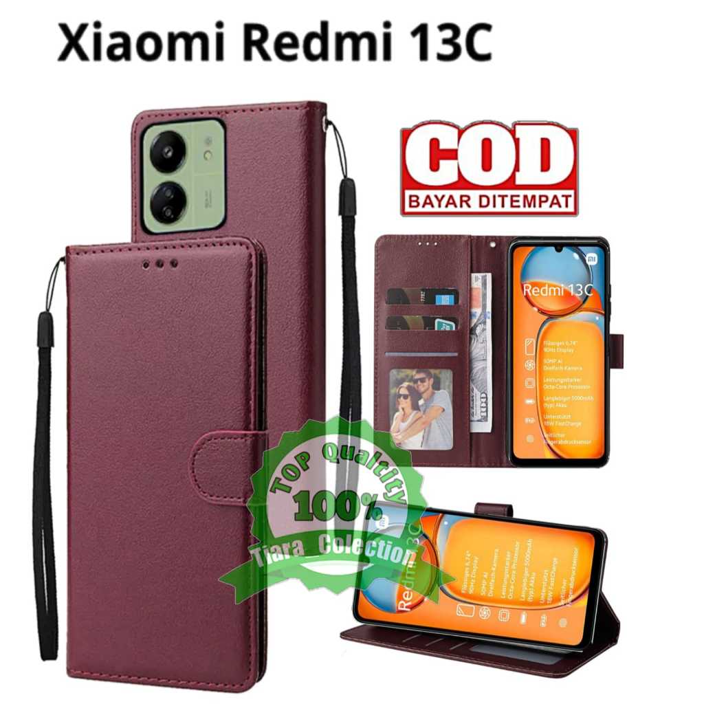 Jual Casing Hp Cover hp Untuk Xiaomi Redmi 13C Leather Flip Case Dompet ...