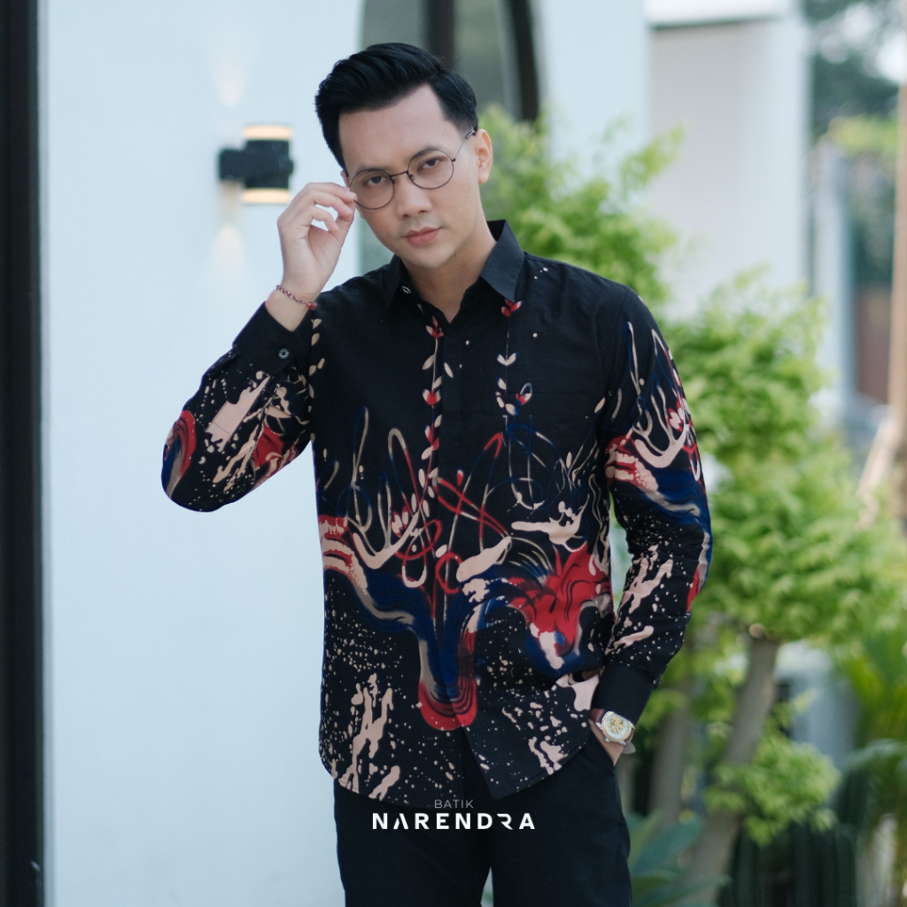 Jual Batik Narendra | Kemeja Batik Pria Alusan Modern Slimfit Lengan Panjang Motif Alingga Hitam ...