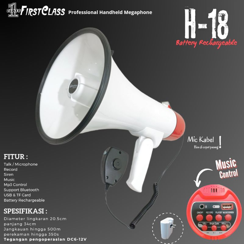 Jual Megaphone Firstclass H 18 | Toa Handheld H-18 Suara Lantang with Microphone Cable | Shopee ...