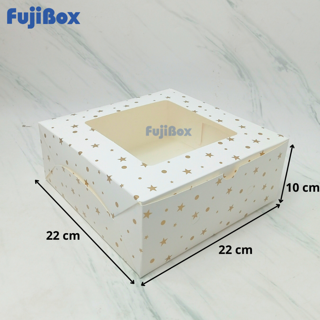 Jual (10 Pcs) Fuji Box Dus Kotak Kue Ivory Motif Polkadot Bintang Emas ...