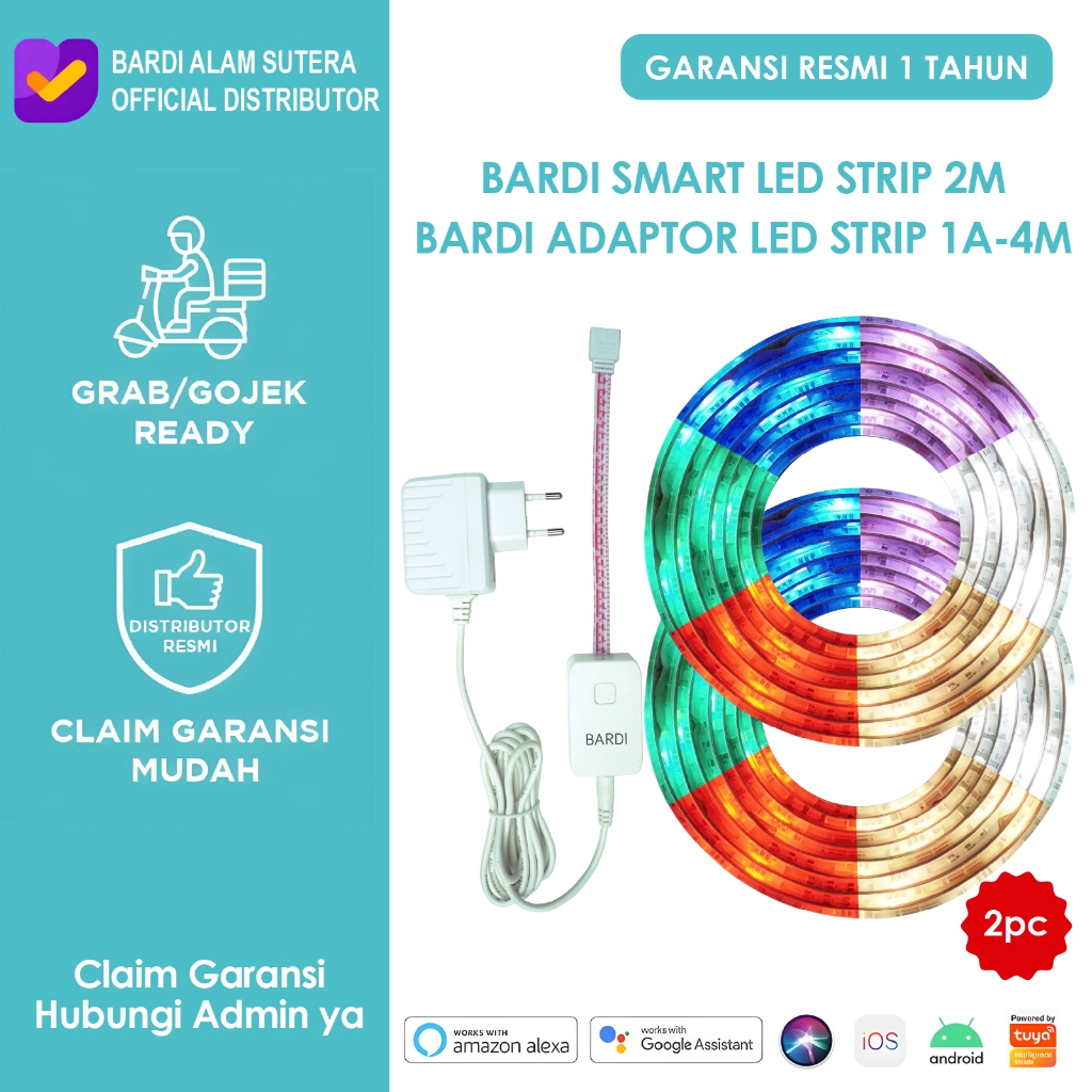 Jual BARDI Bundling LED Strip RGBWW Wifi 2M (2pc) & Adaptor 1A - 4M ...