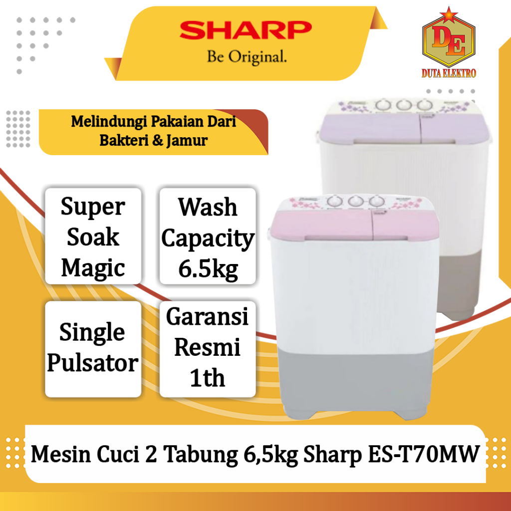 Jual Mesin Cuci 2 Tabung 6,5kg Sharp EST 70 MW | Shopee Indonesia