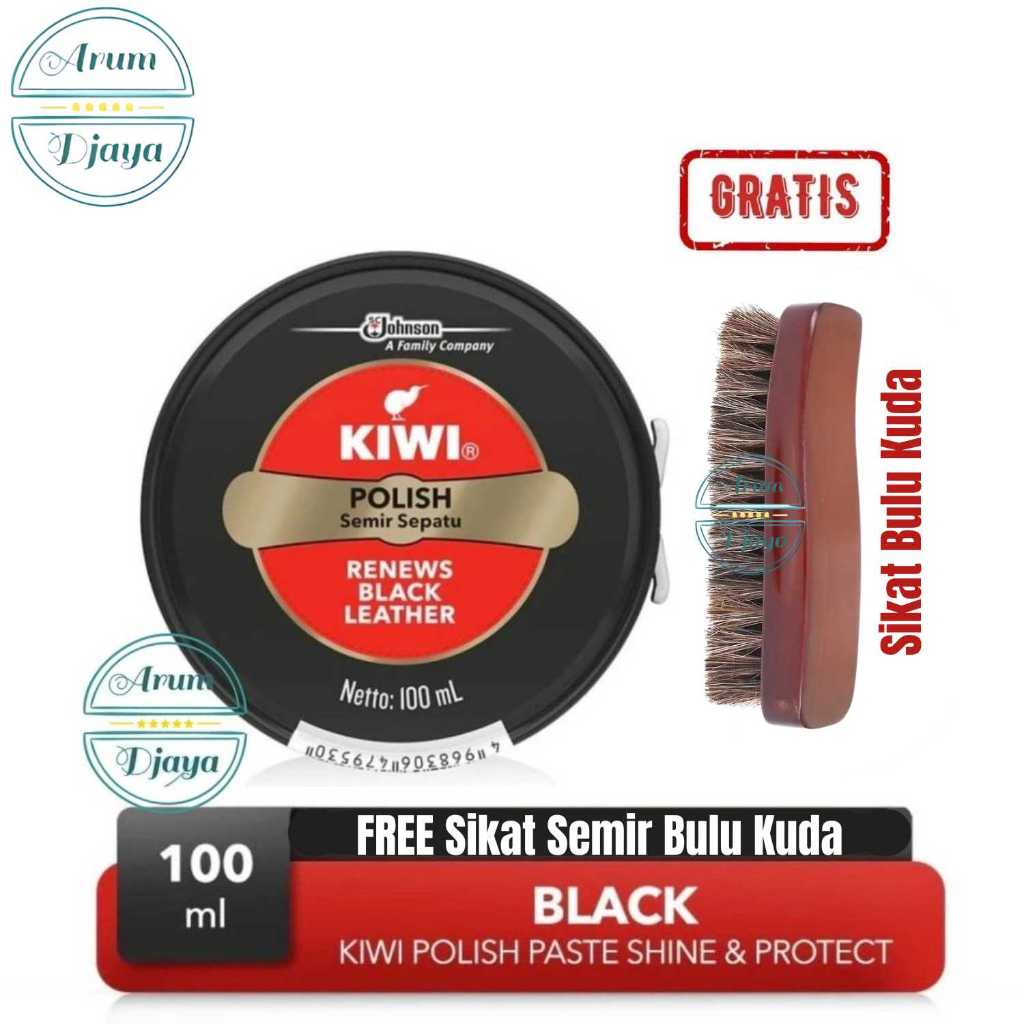 Jual Kiwi Semir Sepatu Black - Kiwi Paste SP Shoe Polish Hitam 100mL FREE Sikat Semir Bulu Kuda ...